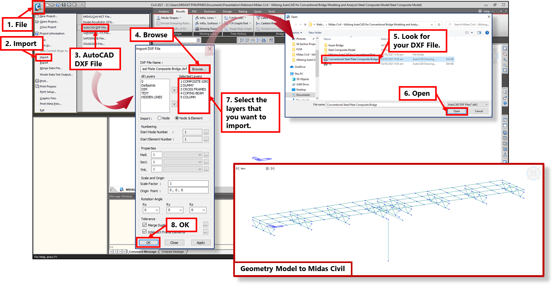 How to Utilize AutoCAD in Geometry Modeling in midas Civil